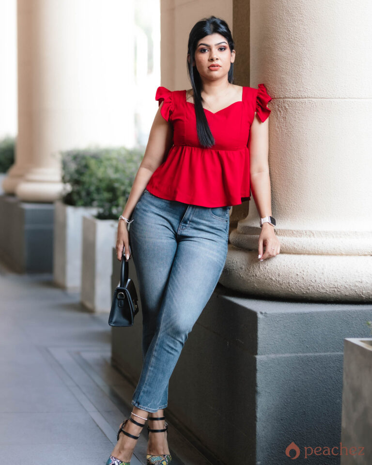 Ruffled trim peplum blouse – Peachez